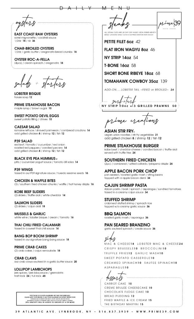 Menu Dinner - PDF | Prime 39
