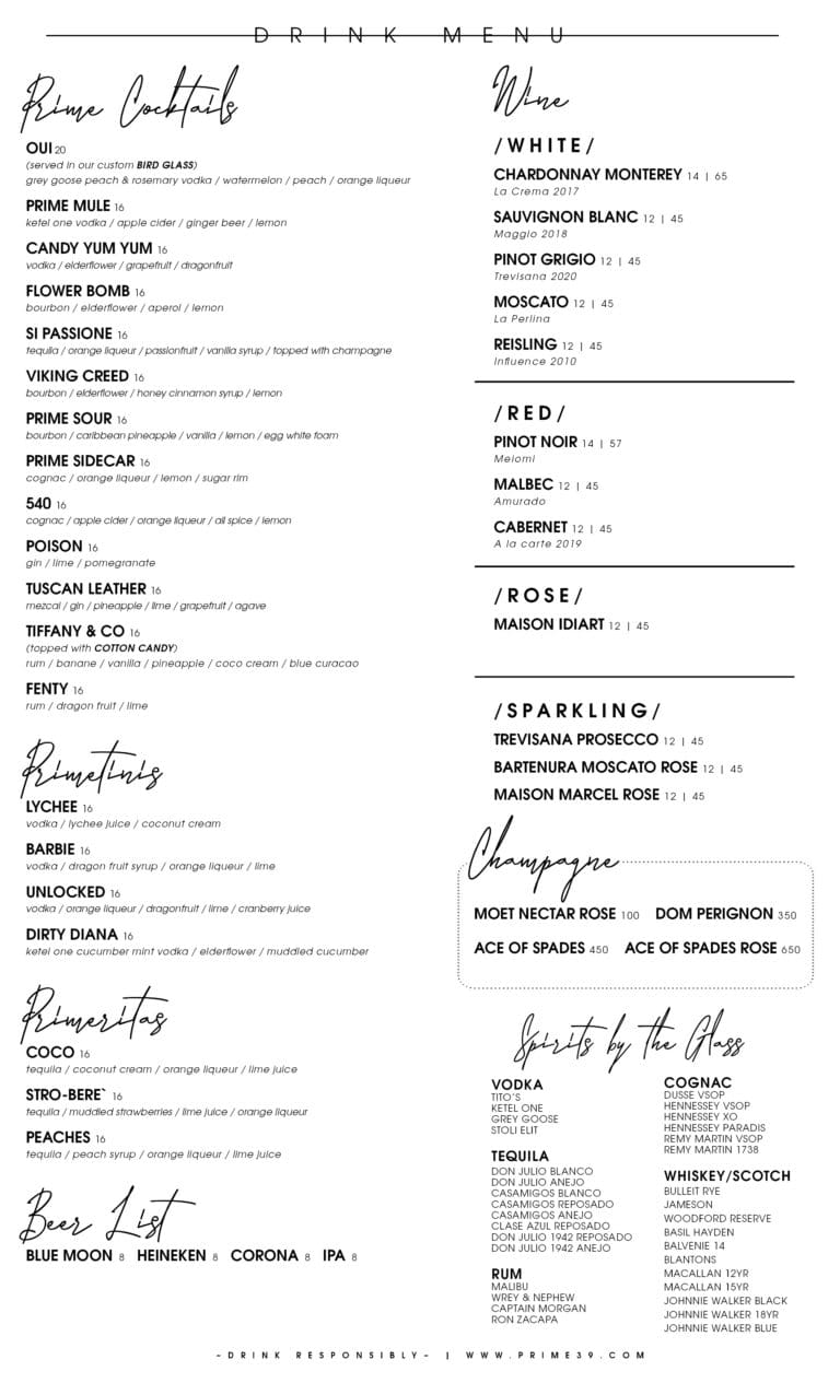 Prime 39 Dinner Menu: Lynbrook's Best Steaks & Dishes