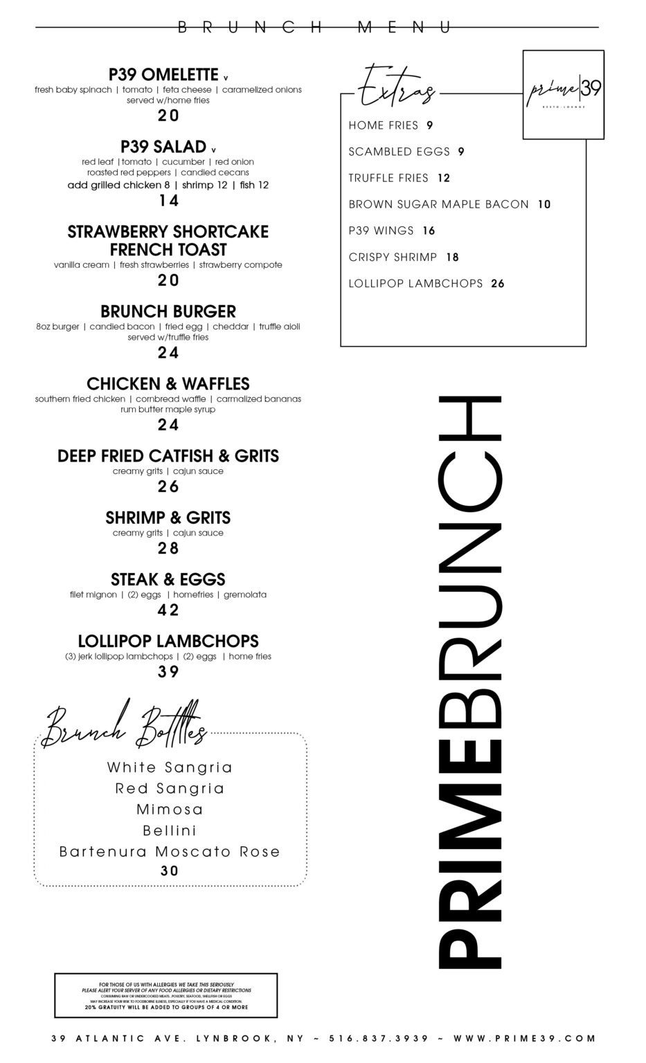 Prime 39 Menu: Dinner, Drinks & Specials
